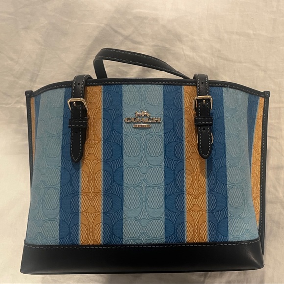 Coach | Bags | Coach Multicolor Striped Tote With Black Trim | Poshmark